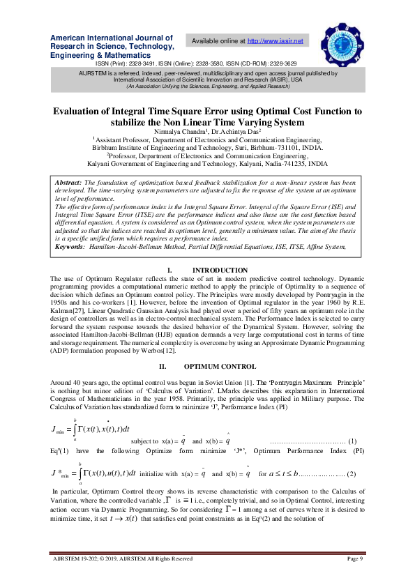 (PDF) Evaluation of Integral Time Square Error using Optimal Cost Function to stabilize the Non ...