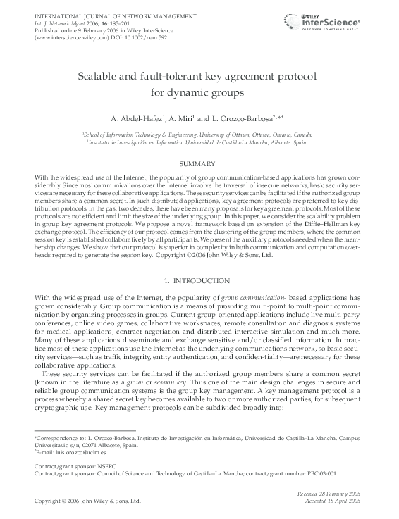 (PDF) Scalable and fault-tolerant key agreement protocol for dynamic groups