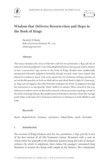 (PDF) Wisdom that Delivers: Resurrection and Hope in the Book of Kings
