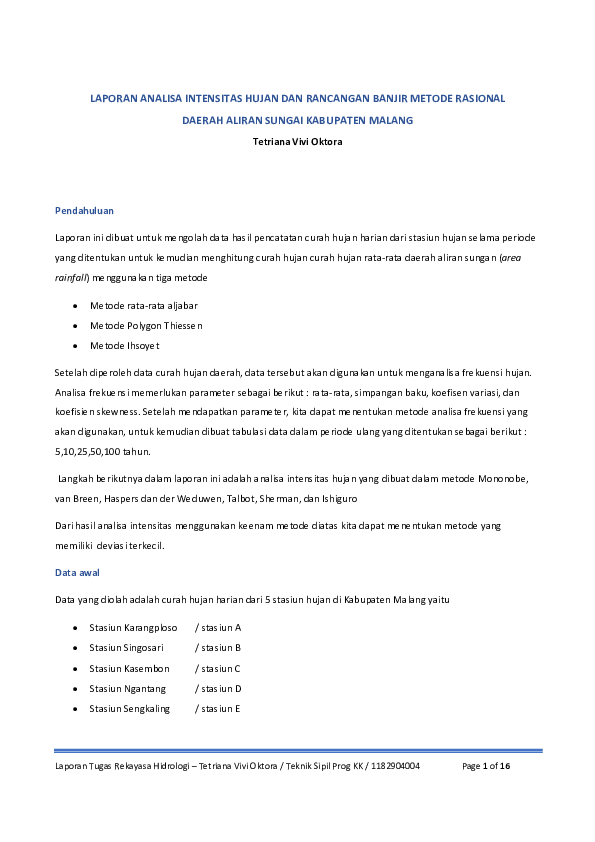 (PDF) LAPORAN ANALISA INTENSITAS HUJAN DAN RANCANGAN BANJIR METODE ...