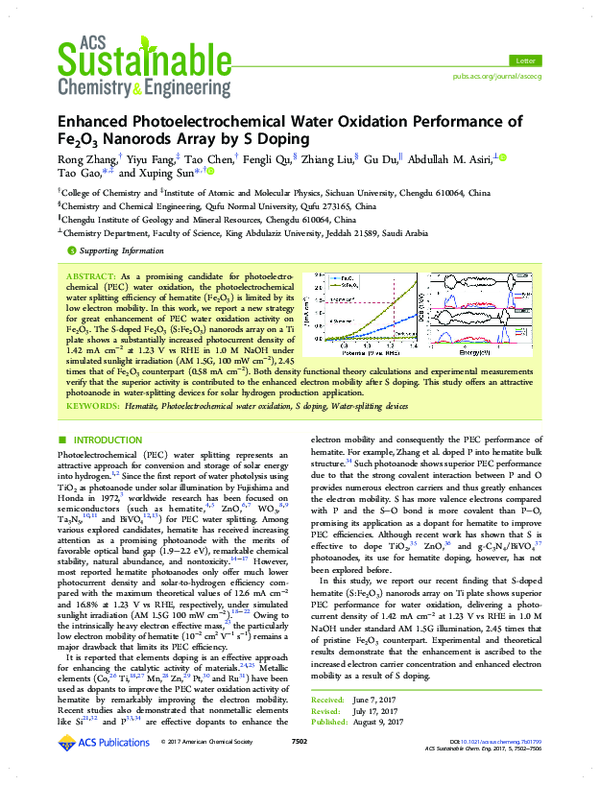 (PDF) Enhanced Photoelectrochemical Water Oxidation Performance of Fe 2 ...