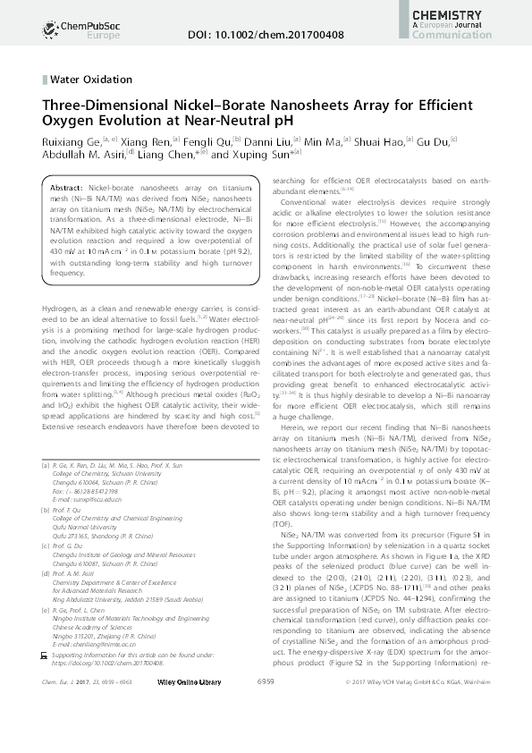(PDF) Three-Dimensional Nickel-Borate NanosheetsA rray for Efficient ...