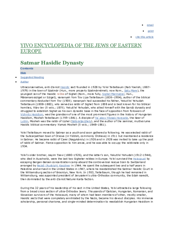 (PDF) YIVO ENCYCLOPEDIA OF THE JEWS OF EASTERN EUROPE Satmar Hasidic ...