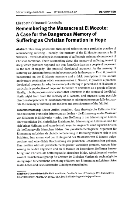 (PDF) DE GRUYTER Remembering the Massacre at El Mozote : A Case for the ...