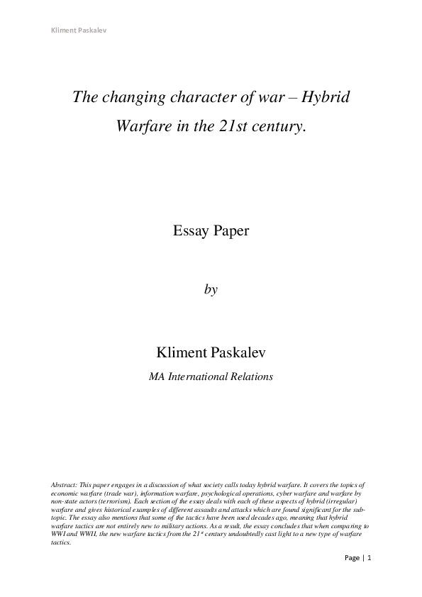 (PDF) The changing character of war - Hybrid Warfare in the 21st century.