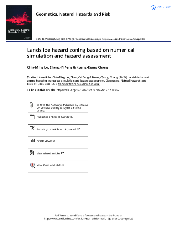 (PDF) Geomatics, Natural Hazards and Risk Landslide hazard zoning based on numerical simulation ...