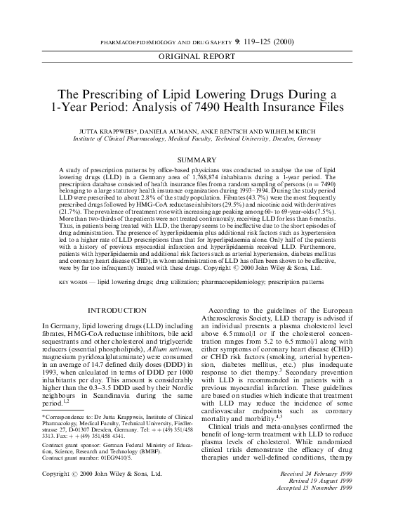 (PDF) The prescribing of lipid lowering drugs during a 1-year period: analysis of 7490 health ...