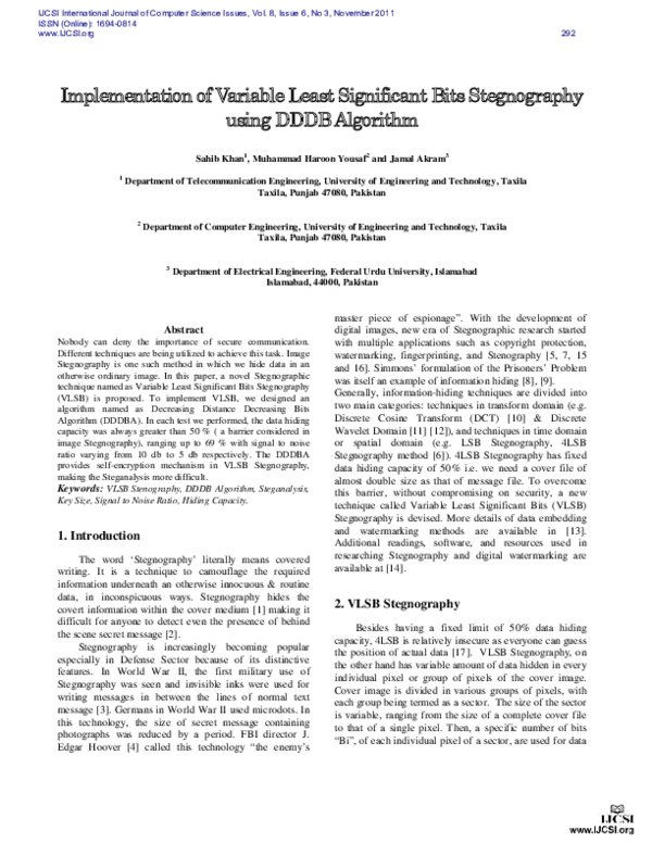 Pdf Implementation Of Variable Least Significant Bits Stegnography Using Dddb Algorithm Pjta