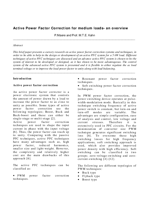 (PDF) Active Power Factor Correction for medium loads-an overview