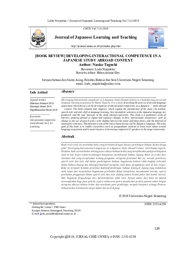 (PDF) Journal of Japanese Learning and Teaching [BOOK REVIEW] DEVELOPING INTERACTIONAL ...