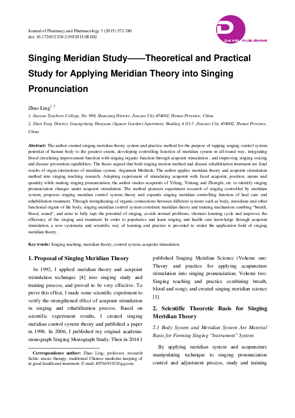 (PDF) Singing Meridian Study--Theoretical and Practical Study for ...
