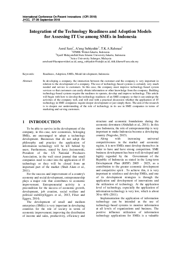 (PDF) Integration of the Technology Readiness and Adoption Models for ...