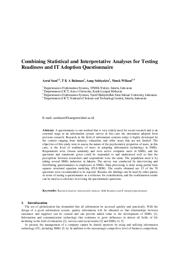 Pdf Combining Statistical And Interpretative Analyses For Testing Readiness And It Adoption