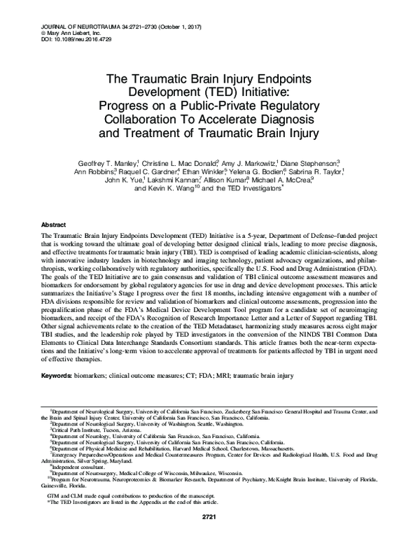 (PDF) The Traumatic Brain Injury Endpoints Development (TED) Initiative ...