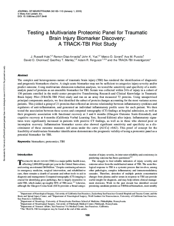 (PDF) Testing a Multivariate Proteomic Panel for Traumatic Brain Injury ...