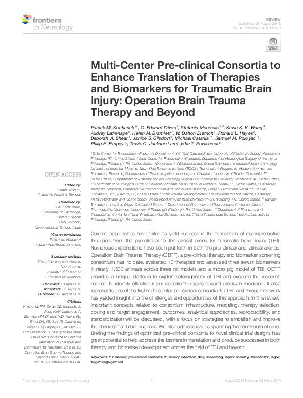(PDF) a section of the journal Frontiers in Neurology Multi-Center Pre ...