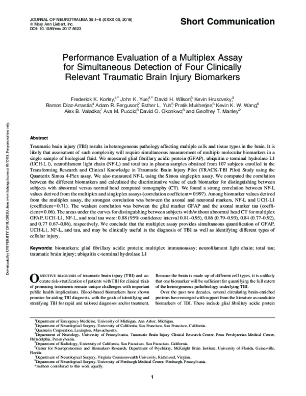 Pdf Performance Evaluation Of A Multiplex Assay For Simultaneous