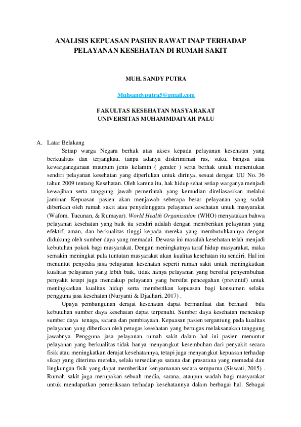 (DOC) ANALISIS KEPUASAN PASIEN RAWAT INAP TERHADAP PELAYANAN KESEHATAN DI RUMAH SAKIT