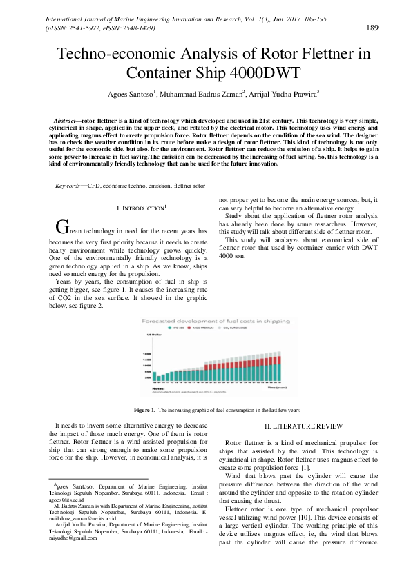 (PDF) Techno-economic Analysis of Rotor Flettner in Container Ship 4000DWT