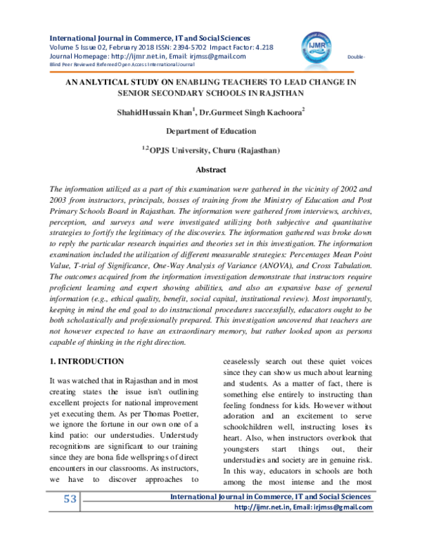 (PDF) AN ANLYTICAL STUDY ON ENABLING TEACHERS TO LEAD CHANGE IN SENIOR ...