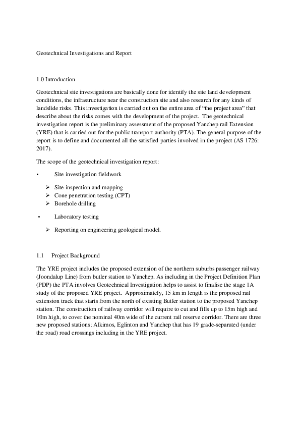 (DOC) Geotechnical Investigations and Report