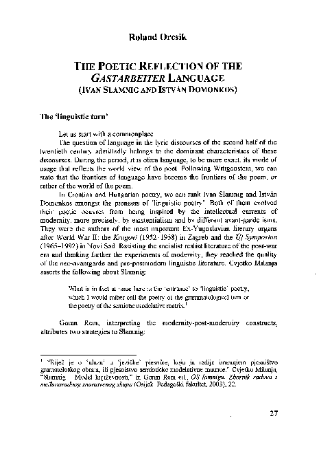 (PDF) THE POETIC REFLECTION OF THE GASTARBEITER LANGUAGE (IVAN SLAMNIG ...