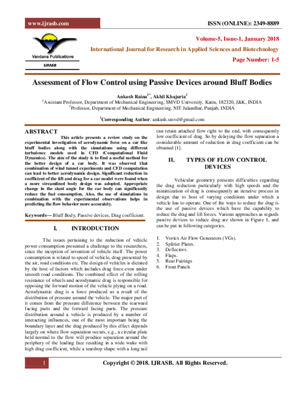 (PDF) Assessment of Flow Control using Passive Devices around Bluff Bodies