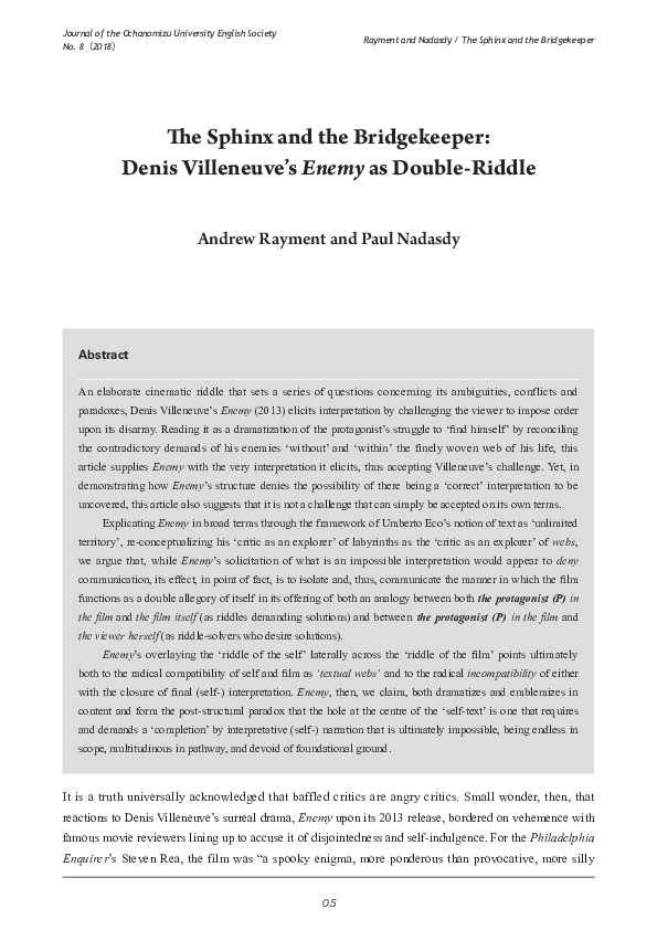 (PDF) The Sphinx and the Bridgekeeper: Denis Villeneuve's Enemy as ...