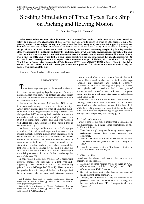 (PDF) Sloshing Simulation of Three Types Tank Ship on Pitching and ...