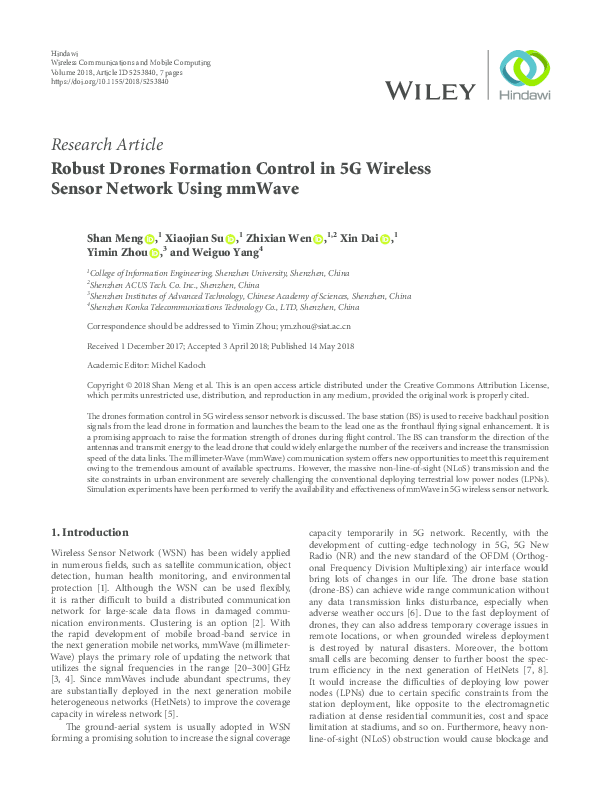 (PDF) Robust Drones Formation Control in 5G Wireless Sensor Network ...