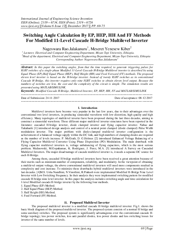 (PDF) Switching Angle Calculation By EP, HEP, HH And FF Methods For Modified 11-Level Cascade H ...