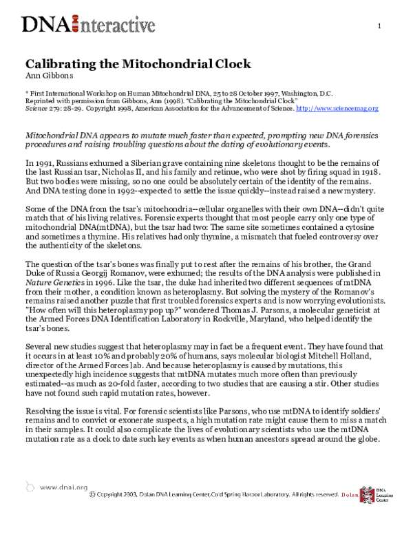 (PDF) Calibrating the mitochondrial clock