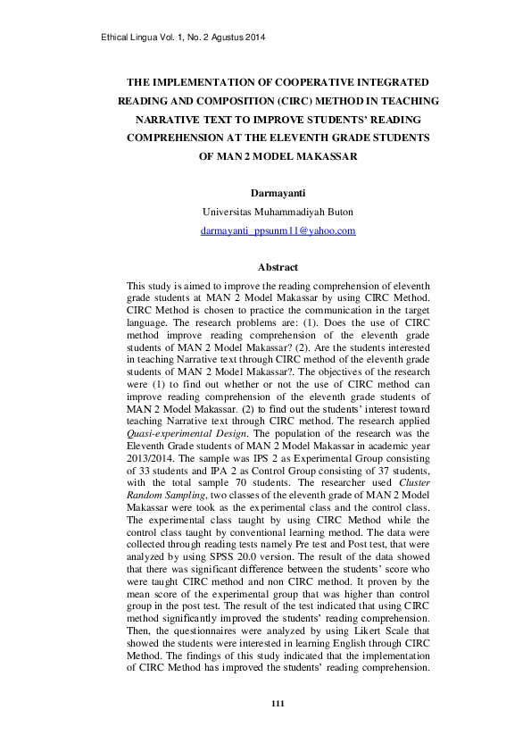 (PDF) COOPERATIVE INTEGRATED READING AND COMPOSITION (CIRC)