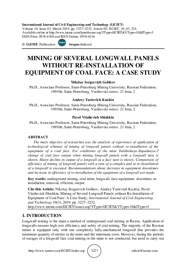 (PDF) MINING OF SEVERAL LONGWALL PANELS WITHOUT RE-INSTALLATION OF ...
