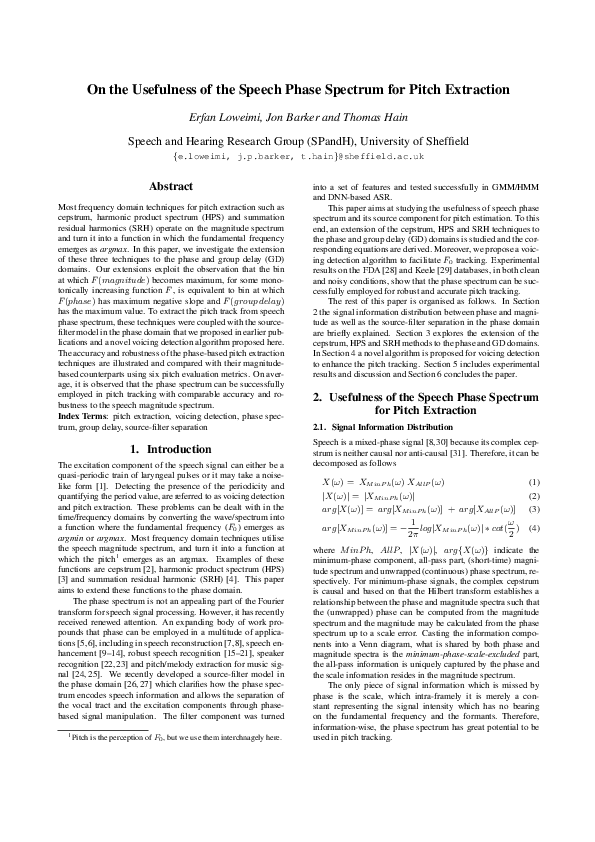 (PDF) On the Usefulness of the Speech Phase Spectrum for Pitch ...