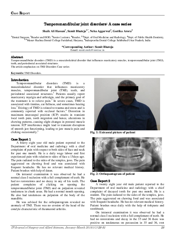 (PDF) Temporomandibular joint disorders: A case series