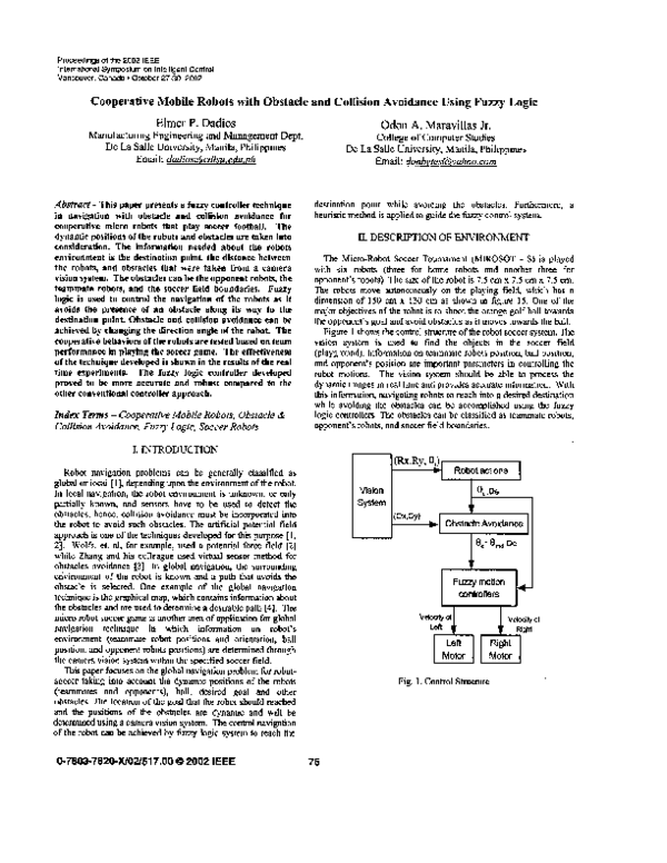 Pdf Cooperative Mobile Robots With Obstacle And Collision Avoidance Using Fuzzy Logic Elmer