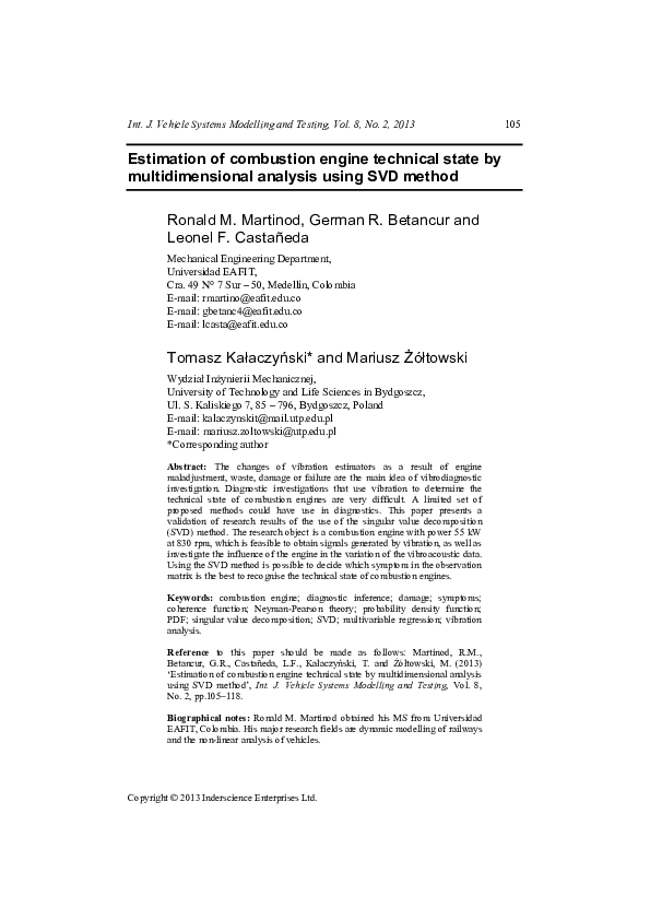 (PDF) Estimation of combustion engine technical state by ...