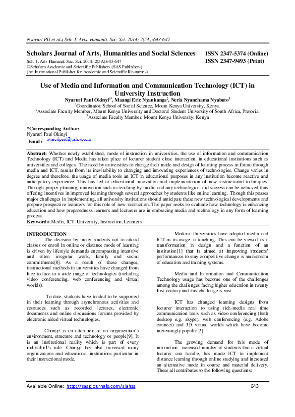 (PDF) Use of Media and Information and Communication Technology (ICT ...