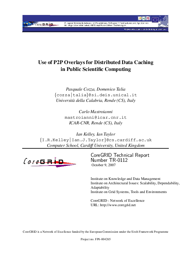 (PDF) Use of P2P Overlays for Distributed Data Caching in Public Scientific Computing