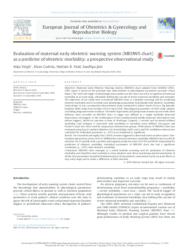 (PDF) Evaluation of maternal early obstetric warning system (MEOWS ...