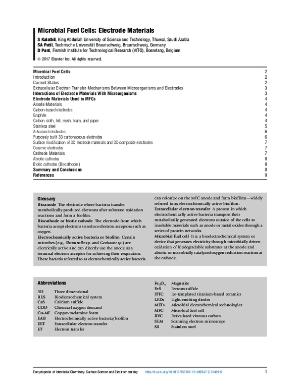 (PDF) Microbial Fuel Cells: Electrode Materials