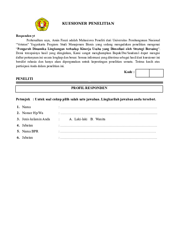 (DOC) KUESIONER PENELITIAN