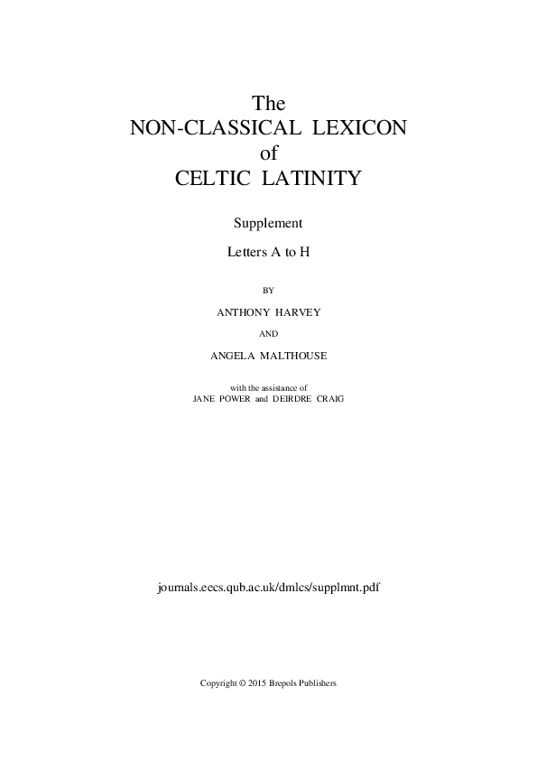 (PDF) The NON-CLASSICAL LEXICON of CELTIC LATINITY Supplement Letters A ...