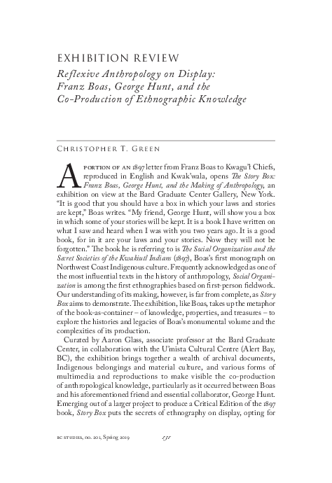 (PDF) Reflexive Anthropology on Display: Franz Boas, George Hunt, and ...