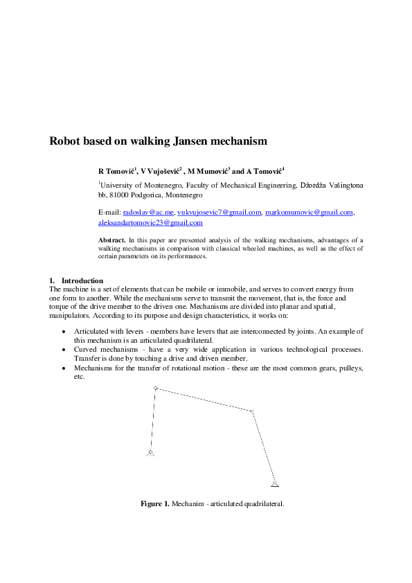 (PDF) Robot based on walking Jansen mechanism