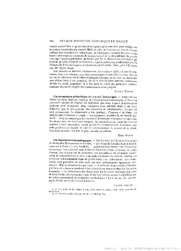 (PDF) Marc Bloch, "Un inventaire périodique du travail historique ...