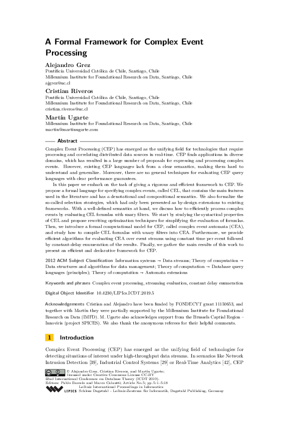 (PDF) A Formal Framework for Complex Event Processing