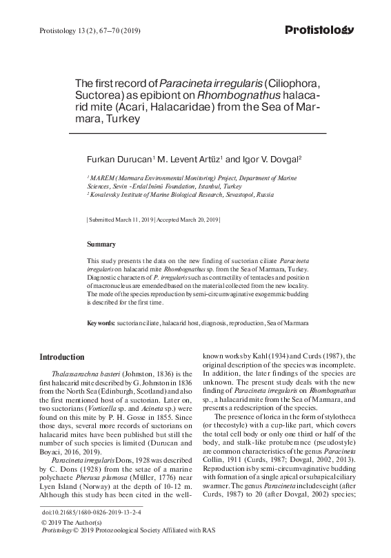 (PDF) Furkan Durucan, Levent Artüz M. and Dovgal I.V. The first record ...