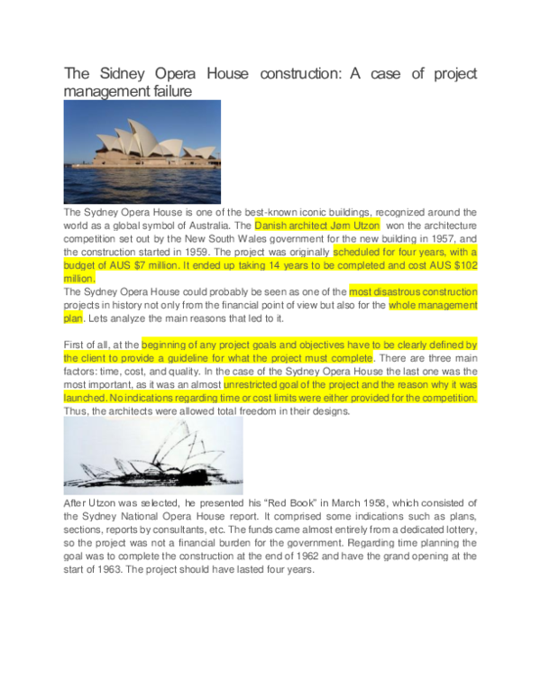(DOC) Opera House Project Management Failure